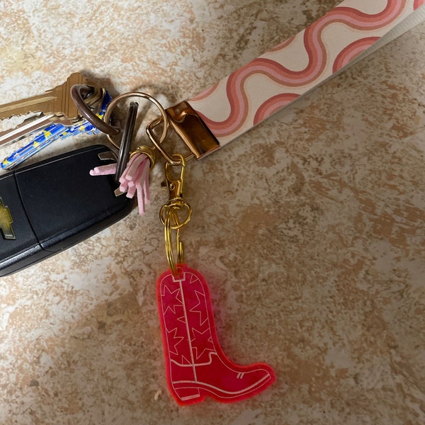 Cowgirl Boot Keychain - Rodeo - Hot Pink - Neon - Key Ring - Cute ...