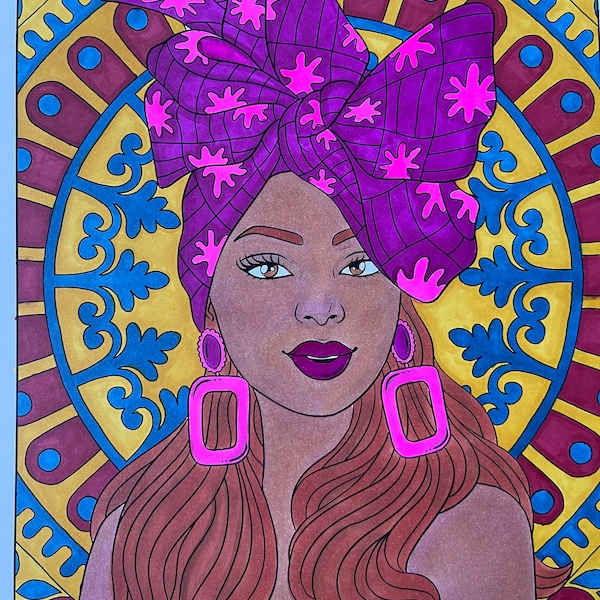 Black Woman Portrait Coloring Page | Relaxing Art (printable JPG) - Etsy