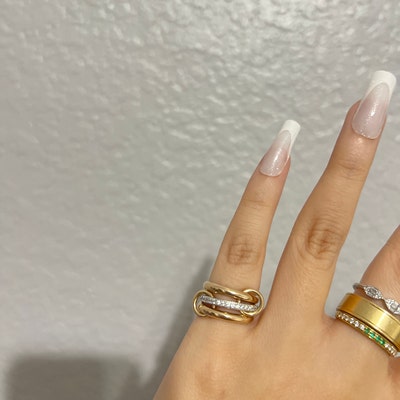 14KGF Gold Multi Link Connected Ring, Chunky Gold Ring, Gold Ring Set ...