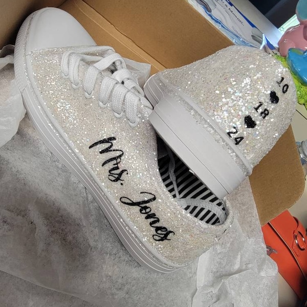 Lilac Purple Wedding Sneakers for Bride, Sparkle Glitter Sneakers ...