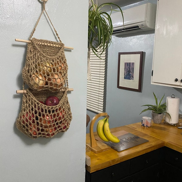 Jute Wall Hanging Basket. 3 Tier. Storage for Fruits, Vegetables, Onion ...