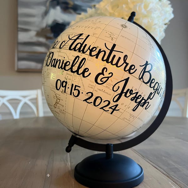 Personalized Wedding Guest Book Globe, Custom Guest Book Alternative ...