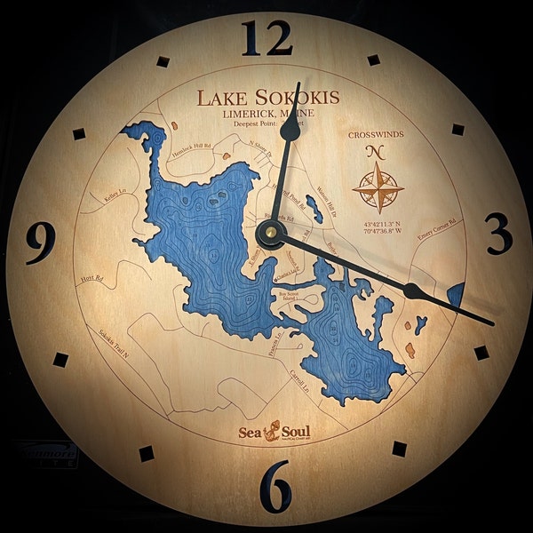 Lake Gaston 3D Wood Map Nautical Clock, Lake Art Carved Wooden Clock ...