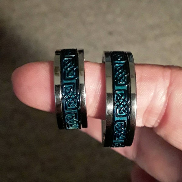 Blue Celtic Spinner Ring Mens Womens Stainless Steel Meditation Anti ...