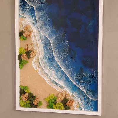 Large Ocean Wave Resin Framed Wall Art, Seaside Decor Epoxy Painting ...