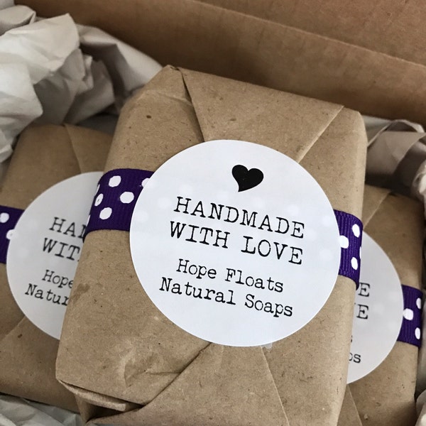 Custom Handmade With Love Stickers, Clear, Brown Kraft, Made With Love ...