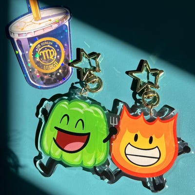 BFDI Keychains 2.5 Acrylic Firey, Bubble, Teardrop, Golfball ...