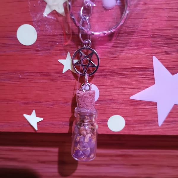 Spell Jar Keychain, Pentacle Keychain, Keyring Gift, Protection ...