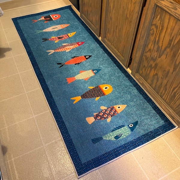 Non Slip Washable Fish Blue Kitchen Rug Runner Carpet Mat - Etsy