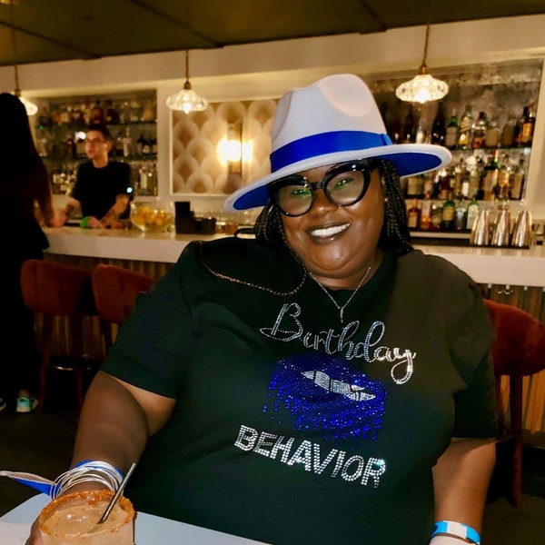 Birthday Behavior Biting Lips Rhinestone Bling Shirt, Dripping Lips ...