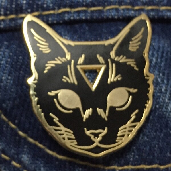Arcane Cat Enamel Lapel Pin in Black and Gold / Black Cat Enamel Pin - Etsy