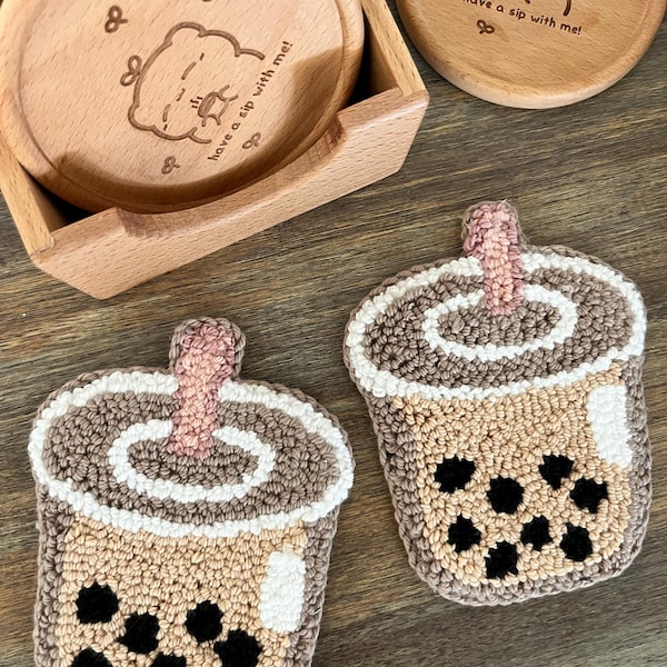 Smiley Face Needle Punch Coaster, Coffee Coaster, Office Decor, Tufted ...