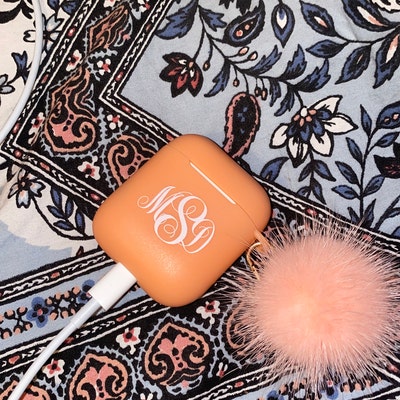 Custom Monogram AirPod Case With Pom Pom Keychaincute AirPod - Etsy