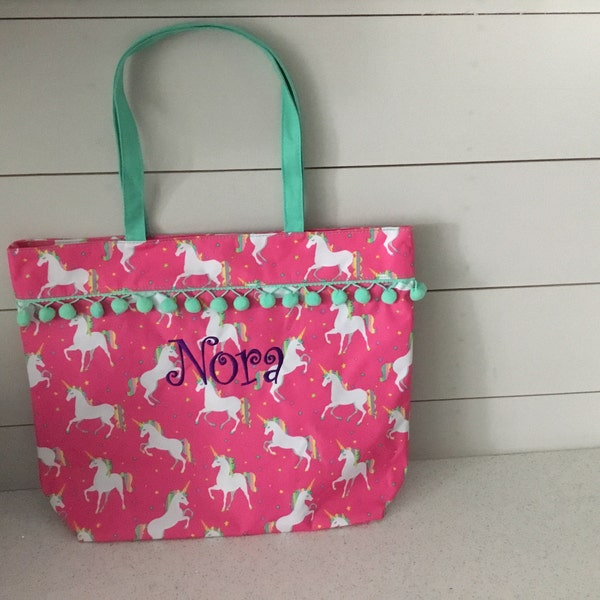 Girls Pom Monogram Tote Bag, Girls Personalized Tote Bag, Girls Tote ...