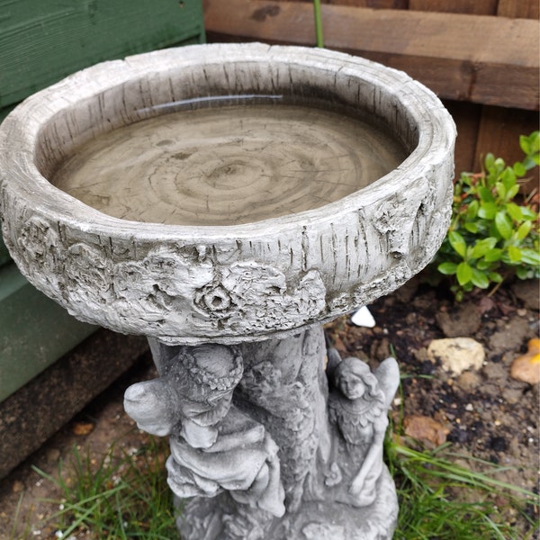 Fairy Bird Bath Stone Statue | Outdoor Vintage Feeder Angel Garden ...