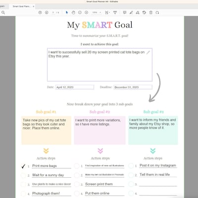 SMART Goal Planner Goal Setting Worksheet Editable Printable PDF SMART ...
