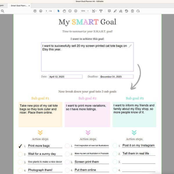 SMART Goal Planner | Goal Setting Worksheet | Editable + Printable PDF ...
