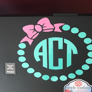Bow Monogram Car Decal - Monogram Bow Car Decal - Circle Bow Monogram ...