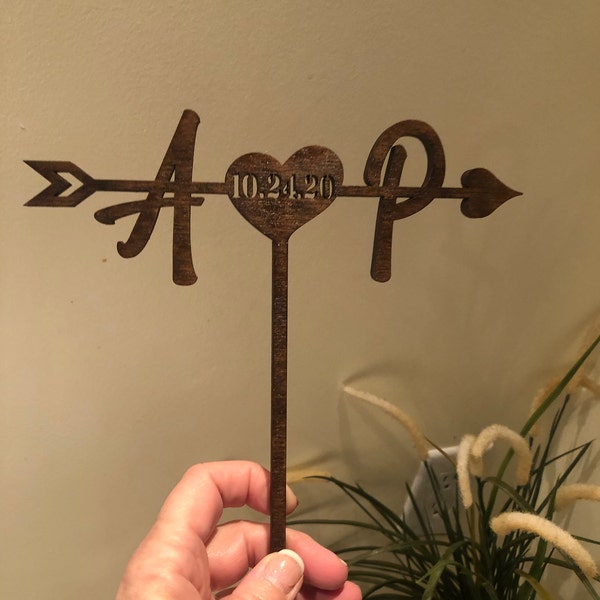 Arrow Cake Topper, Initials Cake Toppers, Rustic Wedding Cake Topper ...