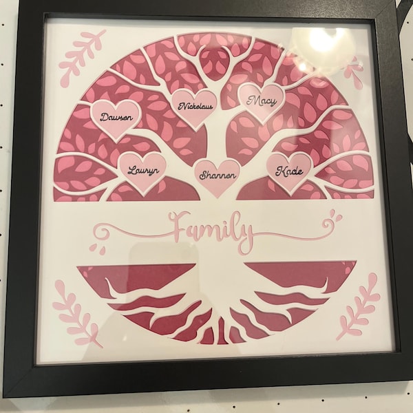 Customizable 3D Family Tree Shadow Box Svg, Custom Names Shadow Box ...