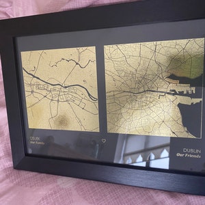 A4 Any Two Locations Metallic Map Print Custom Multi Location - Etsy