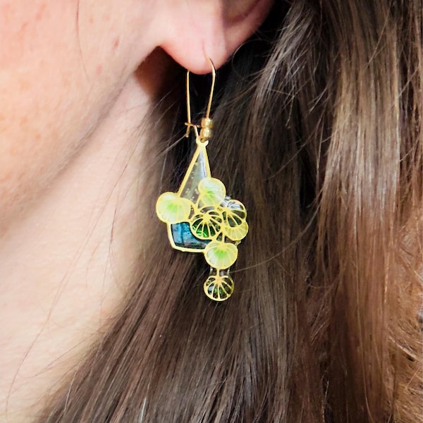 Botanical Green Leaf Plant Earrings, Plant Jewelry, Hanging Plant ...