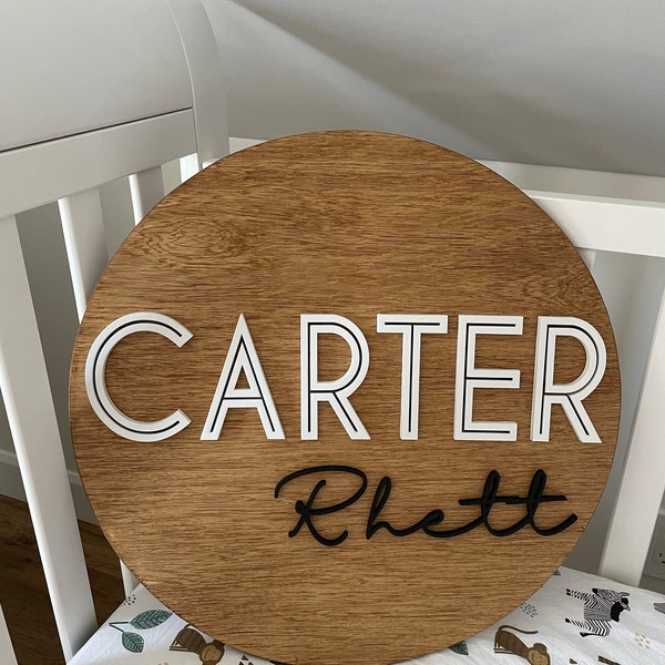Round Circle 3d Wood Name Sign Room Nursery Name Sign Decor Baby Shower ...