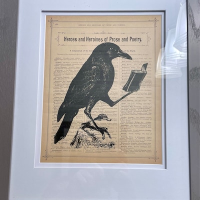 Raven Crow Reading Book Bird Dictionary Art Halloween Dark Academia ...