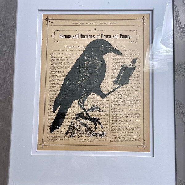 Raven Crow Reading Book Bird Dictionary Art Halloween Dark Academia ...