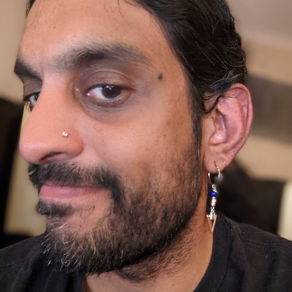 Silver Hoop Triangle Dangle Earring for Men- Mens Single Geometric ...