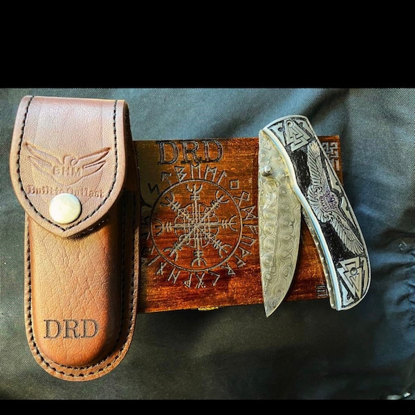 Damascus Folding Knife: Hand-carved Jesus Crucifixion Theme, Brass ...
