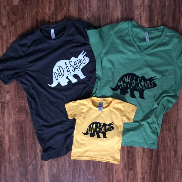 One-a-saurus, Mom-a-saurus, Dad-a-saurus, Pack, First Birthday, One ...