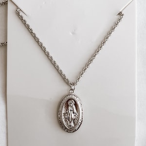 18K White Gold Virgin Mary Necklace Coin Necklace Medal Pendant ...