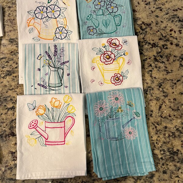 Vintage Flowering Watering Can Machine Embroidery Designs Instant ...