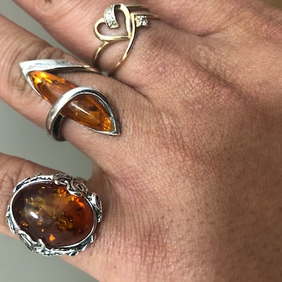 Honey Natural Baltic Amber Ring, Natural Amber Jewelry, Sterling Silver ...