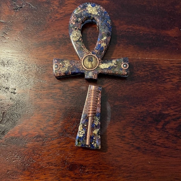 Orgone Holographic Ankh With Lapis Lazuli, Shungite, Rhodizite, Peridot ...
