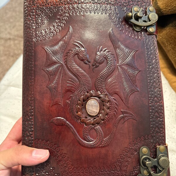 10x 7 Large Double Dragon Leather Journal 300 Pages 2x Brass C Clasp ...