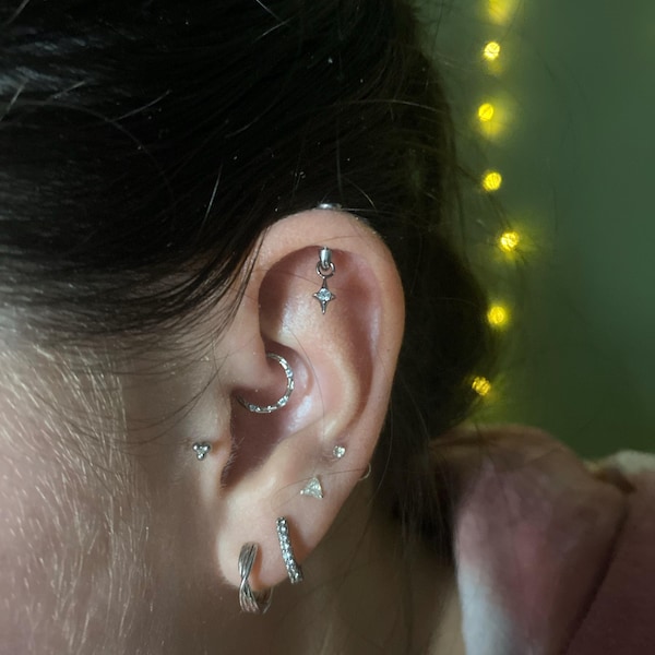 Titanium Flower Vertical Dangle Hidden Helix Chain Piercing, Threaded ...