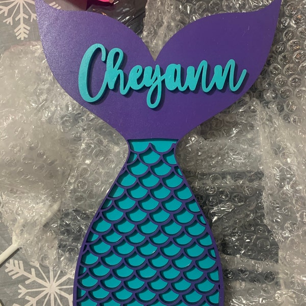 Personalized Mermaid Tail, Wooden Mermaid Sign, Mermaid Decor, Girls ...