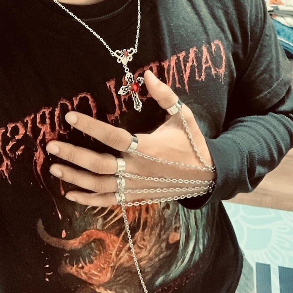 Handmade Five Finger Chain Rings | Adjustable Cross Chain Linked Cuff ...