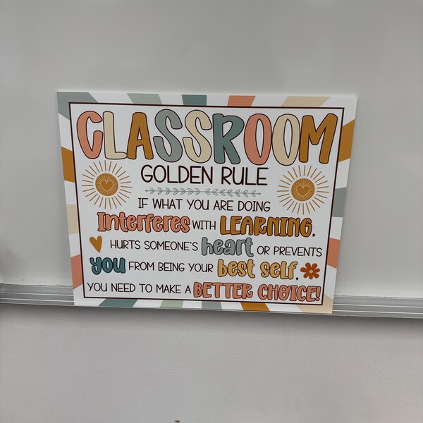 Boho Classroom Golden Rule Poster, Elementary Class Rules Sign ...