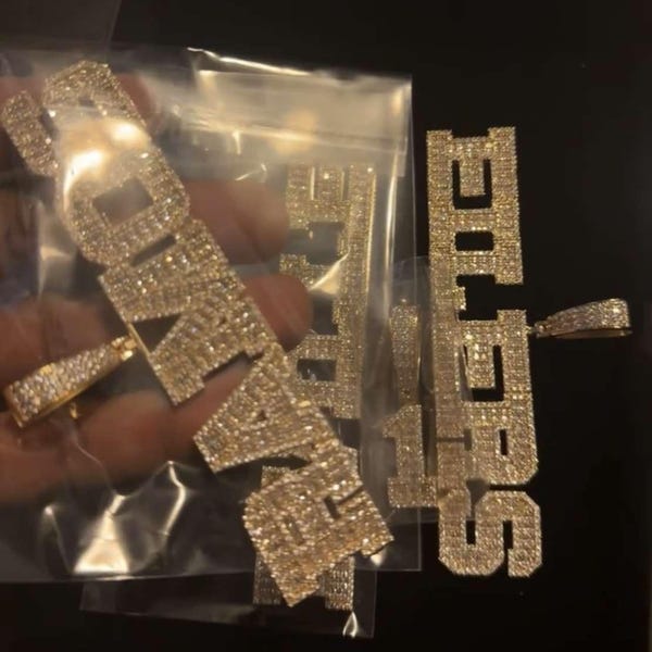 Big Clasp Personalized Baguette Letters Pendant,iced Out Cuban Link ...