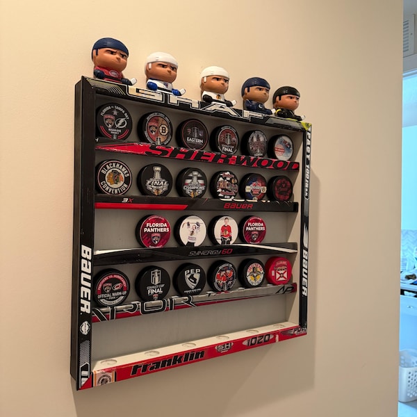 Hockey Puck Display-30 Pucks (made With Hockey Sticks, Hockey Room ...