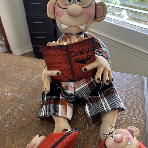 Primitive Hand-crafted Sitting Frog Doll With Slippers and Book Doll ...