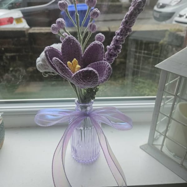 Handmade Purple Crochet Flower Bouquet – Violet Roses & Tulips, Knitted ...