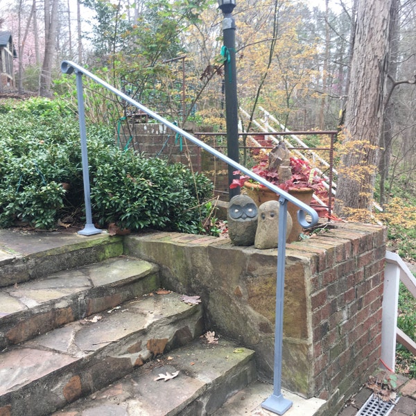 6ft Steel Flat Bar Stair Handrail With Surface Mount Posts for Wood or ...