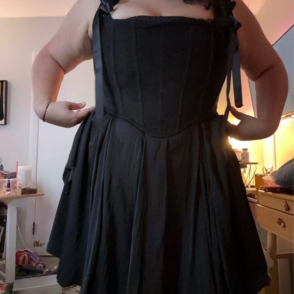 Renaissance Stays Black Corset Top With Satin Ribbon Straps, Ren Faire ...
