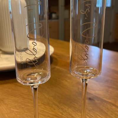 Engaged Modern Toasting Flutes Etched Custom Flutes Couples - Etsy