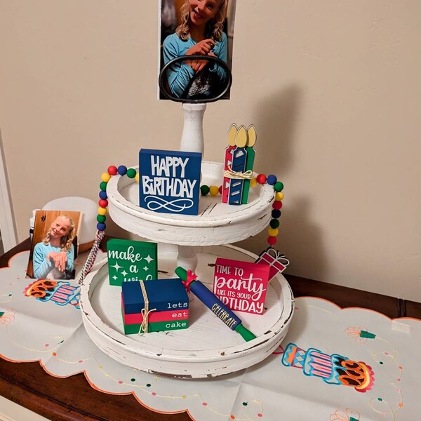 BUNDLE // Birthday Themed Tiered Tray Decor // Birthday Tiered Tray ...
