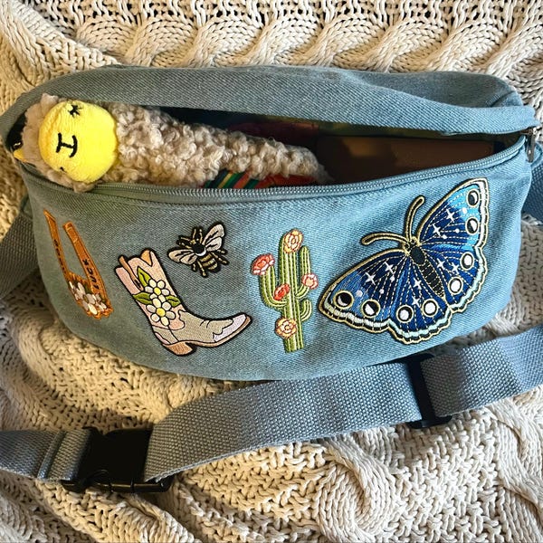 Fanny Pack W. Embroidered Patch - Your Choice of Patch & Color! Denim ...